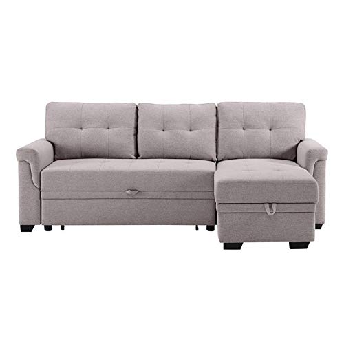 Pemberly Row Linen Reversible Sleeper Sectional in Light Gray