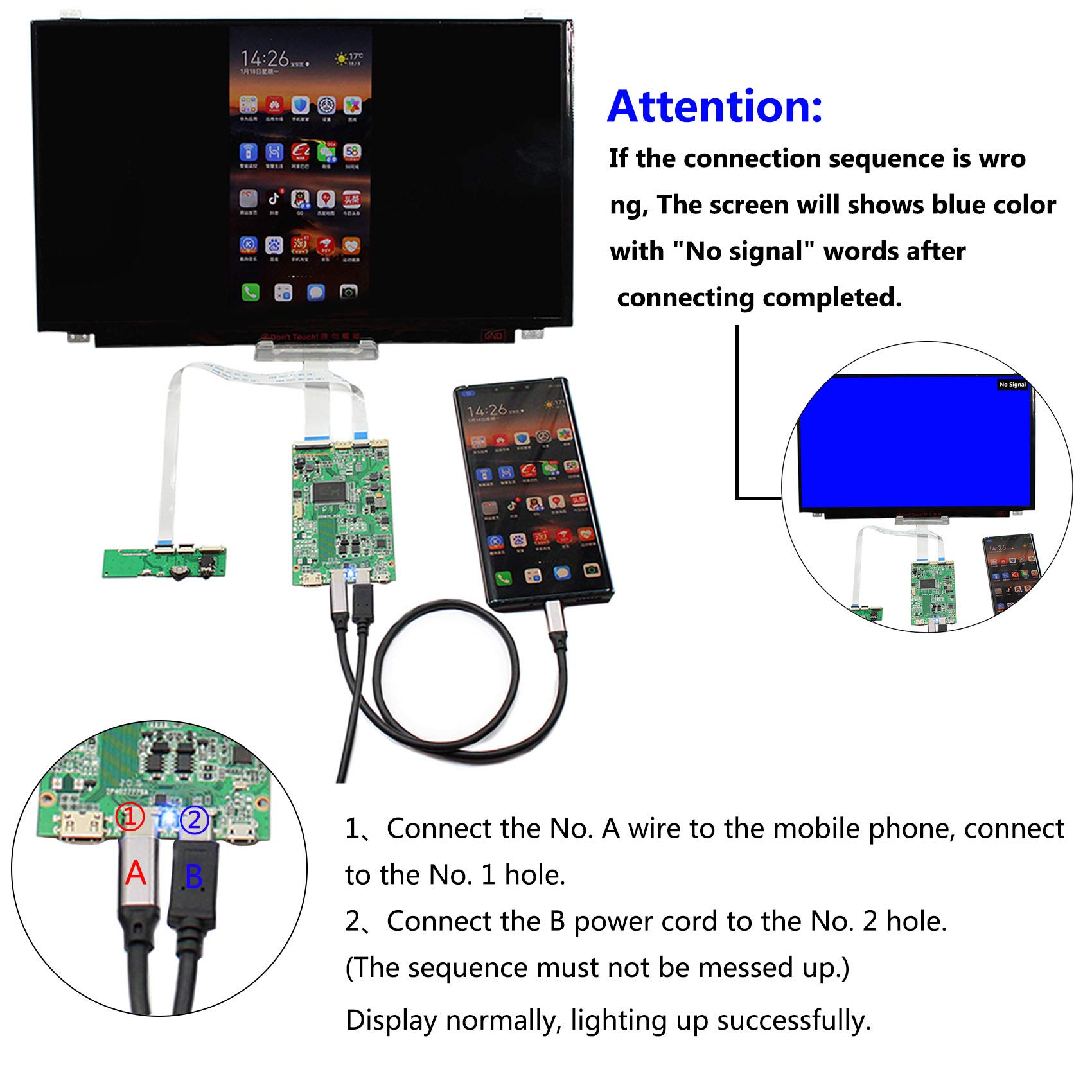 VSDISPLAY HD-MI Type C Controller Board Work for 11.6 13.3 14 15.6 17.3 inch 1920x1080 N116HSE-EA1 EA2 N133HSE-EA1 EA3 B140HAN01 B156HAN01 N173HCE-E31 30 Pin EDP LCD Screen
