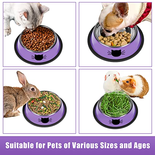 Serentive 2Pcs Cat Bowls Non-Slip Stainless Steel Small Cat Food Bowls Unbreakable Thicken Cat Feeder 7 Oz Cat Dishes Suitable for Indoor Small Pets Removable Rubber Base Easily Clean Lovely Color