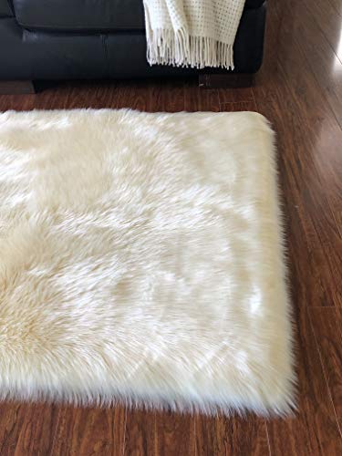 LAMBZY Faux Sheepskin Super Soft Hypoallergenic Square Area Rug Plush Fur Premium Shag (144", 365x365 cm, Cream)