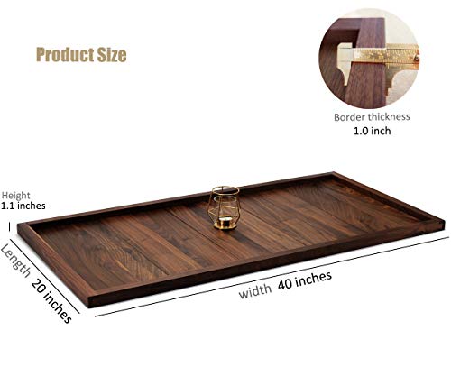 MAGIGO 40 x 20 Inches Extra Large Extra Long Rectangle Black Walnut Wood Ottoman Tray, Serve Tea, Coffee Classic Wooden Decorative Walnut Serving Tray