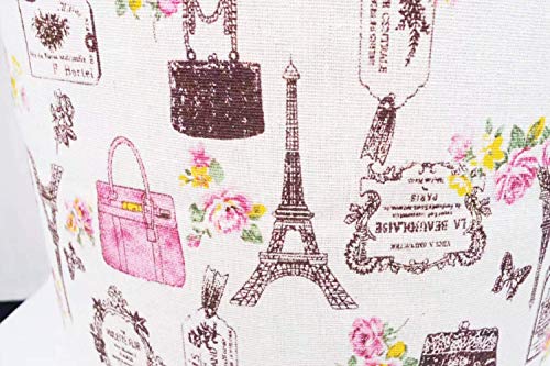 Paris Printed Laundry Hamper Canvas Fabric Laundry Basket,Collapsible Storage Bin with Handle and Drawstring Closure for Girls Room, Canvas Organizer Basket 15.7 by 19.7 inches, Waterproof Inner, Pink