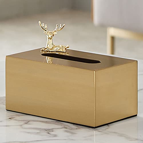 Cosmetic Tissue Box,Modern Rectangle Paper Dispenser,Rectangular Holder for Storage On Bathroom Vanity, Countertop, Bedroom Dresser, Night Stand, Desk, Table (Color : Golden Deer)