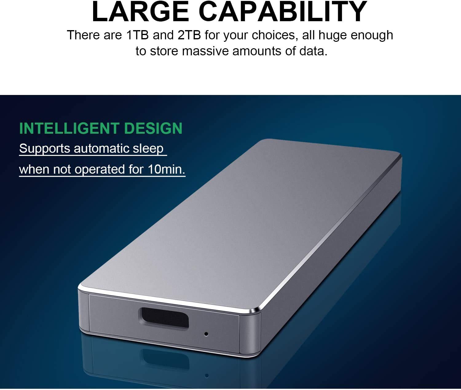 2TB External Hard Drive, Portable Hard Drive External Type-C/USB 2.0 HDD for Mac Laptop PC (2TB, Gold)