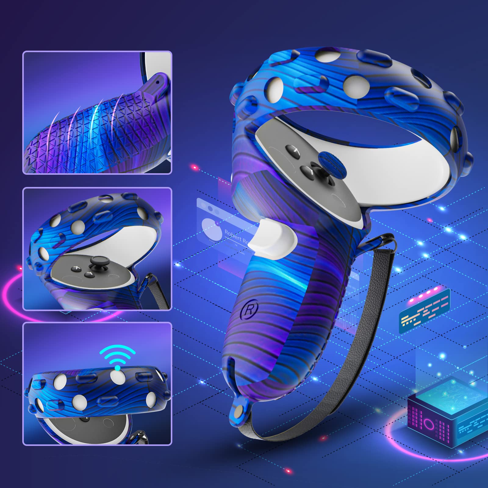 Accessories for Oculus Quest 2丨All in One VR Headset Silicone Face Cover丨VR Shell Cover丨Quest 2 Touch Controller Grip Cover丨Protective Lens Cover丨Disposable Eye Cover (Aurora Blue)