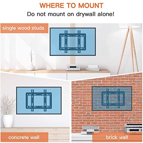 Perlegear Low Profile Fixed TV Wall Mount Bracket for Most 17-42 Inch LED LCD OLED Flat Curved Screen TVs, Ultra Slim and Space Saving TV Mount with Max VESA 200 x 200mm and 66 lbs, Fits 8 Inch Studs