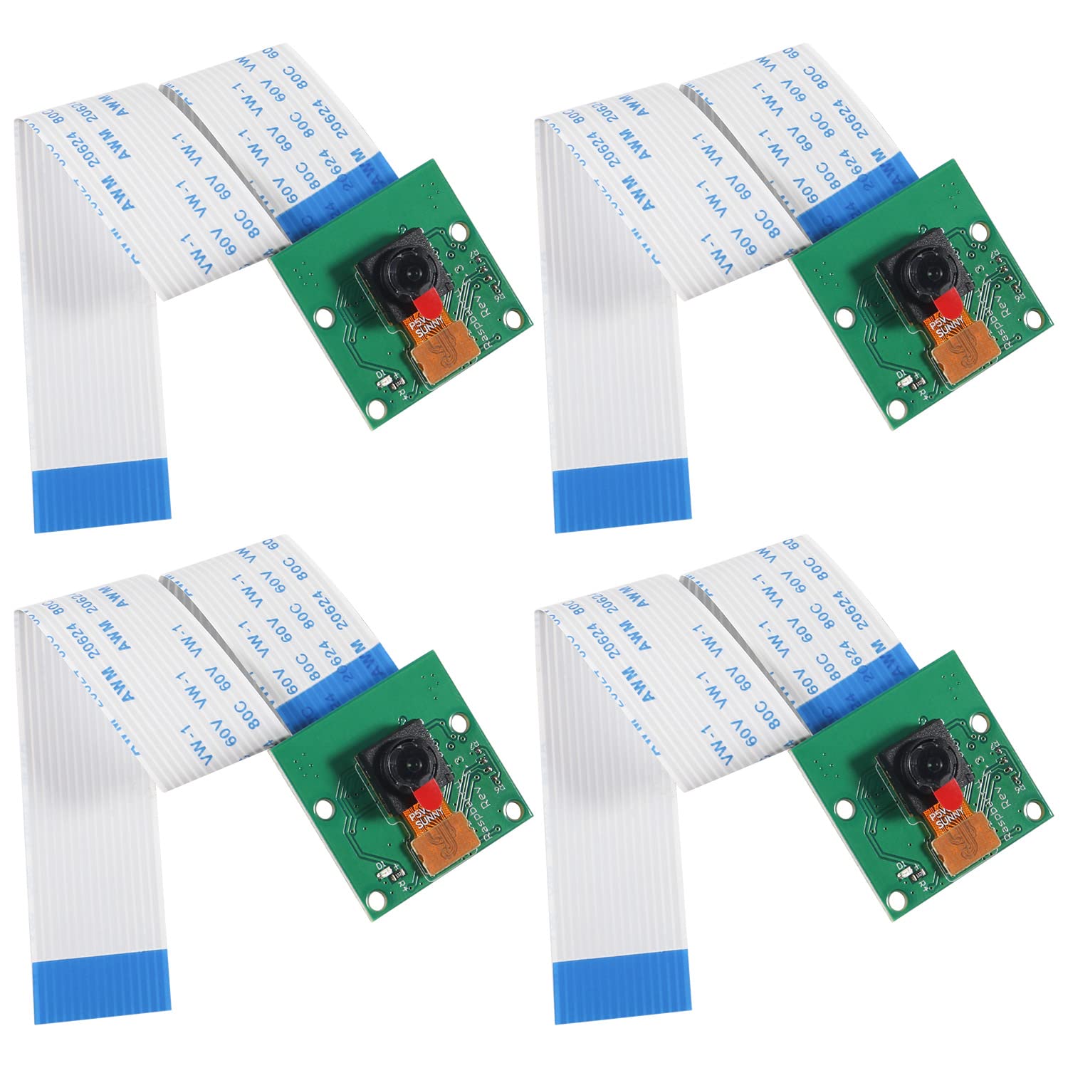 AITIAO 4 Pieces 5 Megapixels 1080p Sensor OV5647 Mini Camera Module with 6 Inch 15 Pin Ribbon Cable Compatible with Raspberry Pi Model A B B+, Pi 2