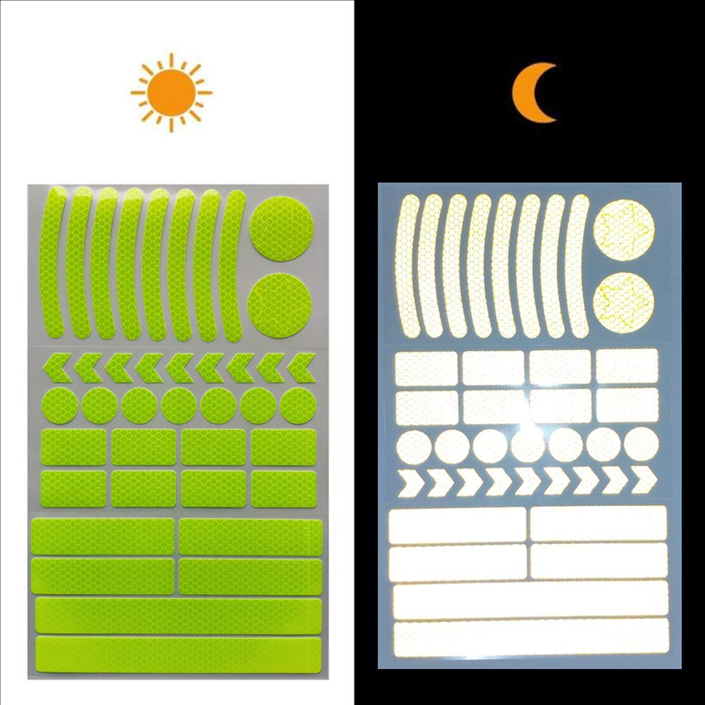 42Pcs Reflective Stickers, Reflective Helmet Bicycle Stickers, Reflective Decals, BikeReflective Tape, NightSafety StickersforBicycle, Wheelchairs, Motorbike, Helmet, Scooter (Green)