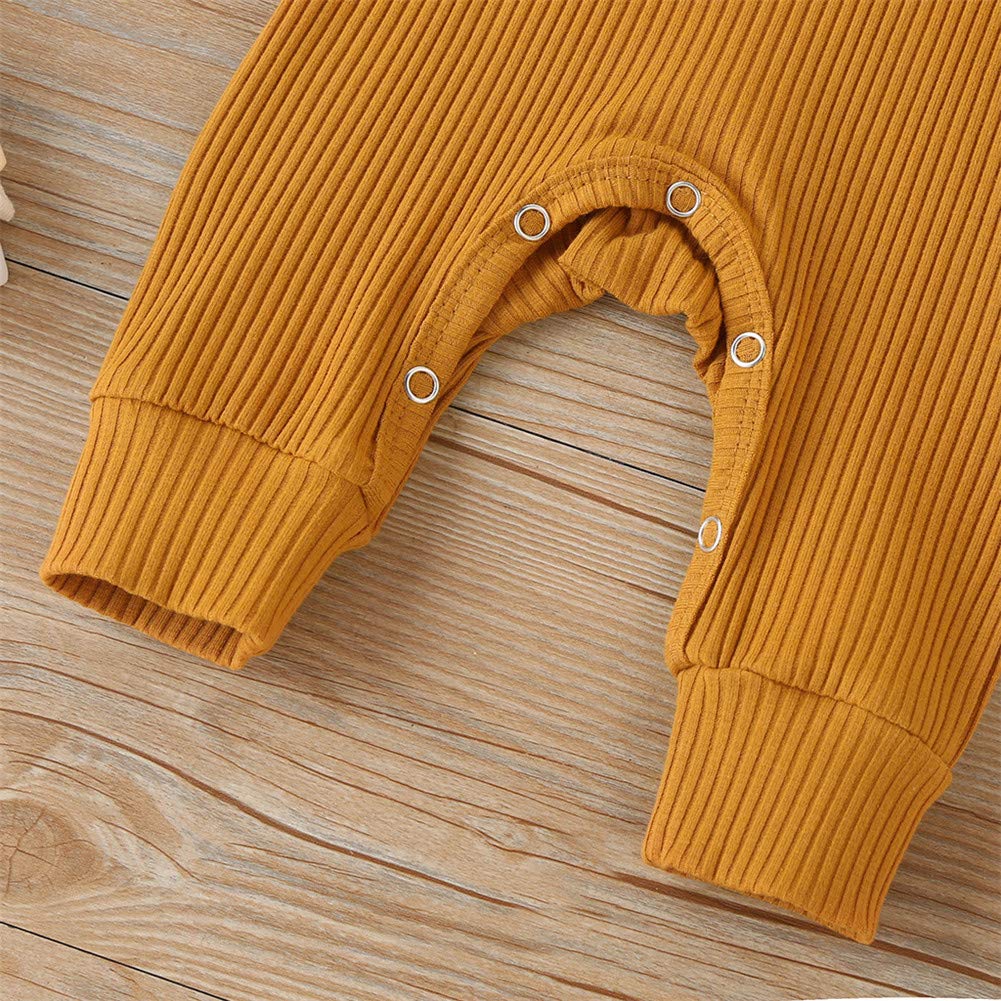Lelloing Newborn Baby Boy Long Sleeve Romper Infant Girls Solid Color Footed Onesie Ribbed Jumpsuit Unisex Basic Pajamas (0-3M,Romper-Brown)