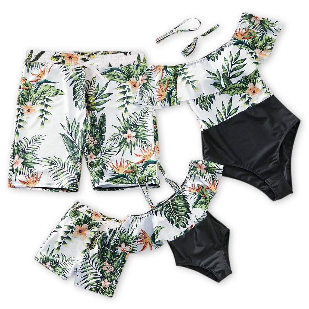 IFFEI Mommy and Me Swimsuits One Piece Monokini Bathing Suits Floral Printed Family Matching Swimwear Women: M
