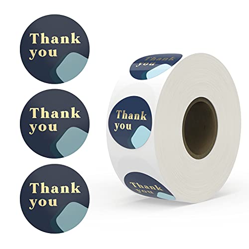 Rileys Thank You Stickers Roll | 500-Count, Gold Foil - Envelope Seals for Small Business, Bubble Mailers, Baby Shower, Wedding, Gift Cards, Graduation (Navy Blue)