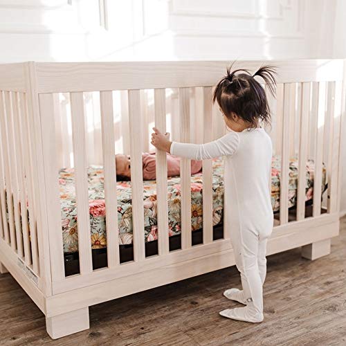 Fitted Crib Sheet - Garden Floral Pattern Design, Woven 100% Cotton (Sea Foam, Regular (28x52x9) in)