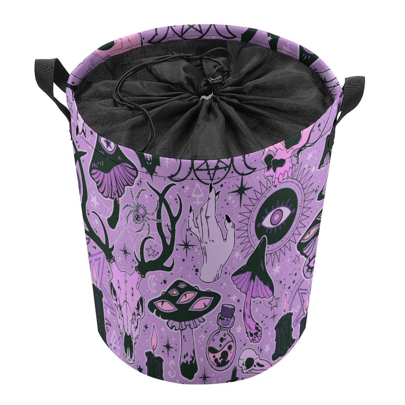 Large Laundry Basket Witch Witchcraft Goth Skull Mushroom Laundry Hamper with Drawstring, Collapsible Waterproof Laundry Bag for Dirty Clothes, Toys, Bedroom, Bathroom