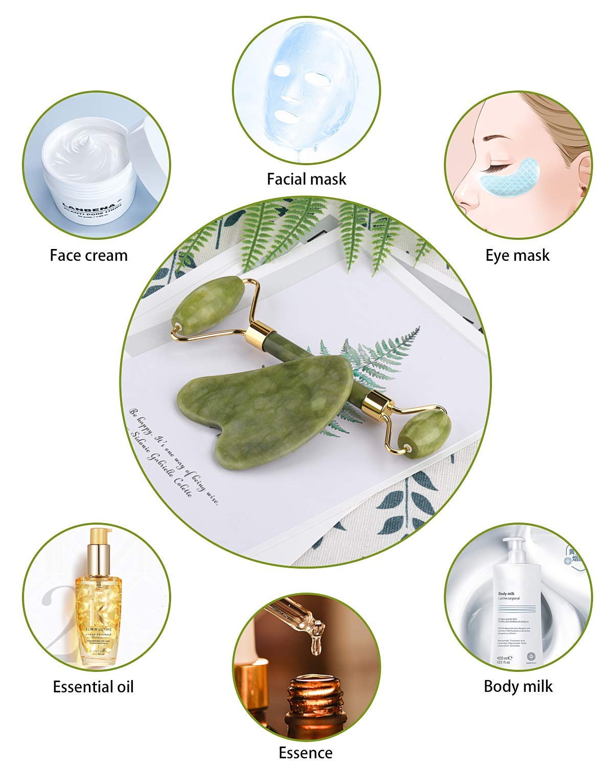 Jade Roller for Face, Jade Roller and Gua Sha Set, EUASOO 100% Real Natural Beauty Jade Facial Roller Massage Tool for Face Eyes Neck Body β Anti Aging Beauty Treatment