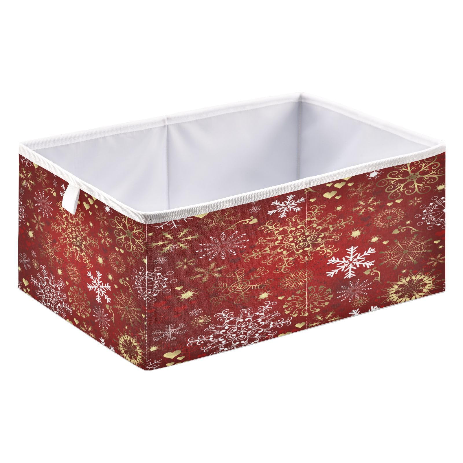 Christmas Red Gold and White Snowflakes Closet Organizers Storage Cubes Storage Bins Shelf Baskets Containers for Home Room Office,Square