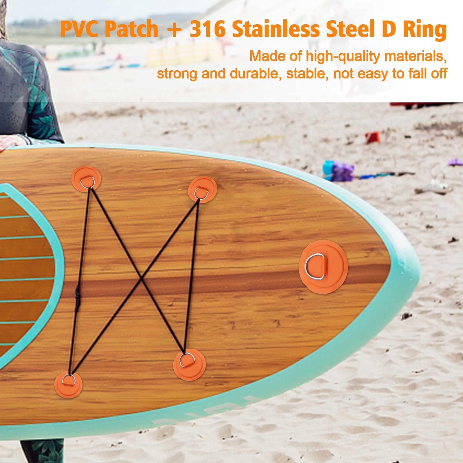 7Pck D-Ring Patch Kayak D Ring Pads and 20ft Strong Elastic Bungee Shock Cord with Hooks Bungee Deck Rigging Kit for Pvc Inflatable Boat Sup Kayak Canoe Deck Surfboard Raft Stand Up Paddle Board