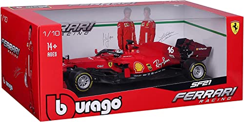Bburago - 1/18 Scale Model Compatible with Ferrari F1 Racing SF21 # 16 Compatible with Charles Leclerc 2021 Formula 1 Racing Car Scale Model Collectible