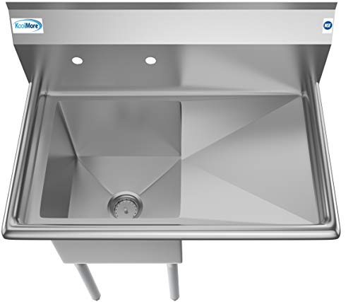 KoolMore 1 Compartment Stainless Steel Commercial Kitchen Prep & Utility Sink with Drainboard - Bowl Size 15" x 15" x 12", Silver