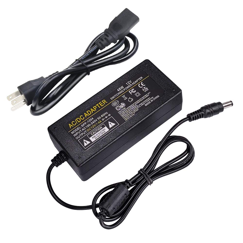 Snsnlent AC Adapter Power Supply 12V 4A 48W AC/DC Power Adapter with 5.5x2.1mm DC Plug 12V 4A 48W for LCD Monitor, LED Strip Light and Other Low Voltage Device