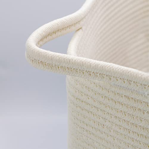 Brookstone, Large Cotton Rope Storage Basket, Soft Woven Bin with Handles, Baby Nursery/Blanket Organizer; Perfectly Sized at 18.5” X 16”, Use in Living Room/Bedroom, Suitable for Any Décor Style