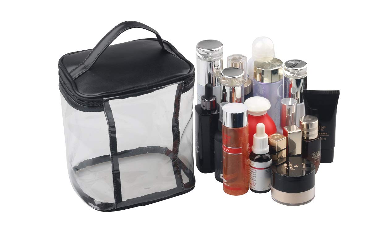 HAOGUAGUA Premium Clear Makeup Bag with Inner Pocket, Transparent Cosmetic Pouch for Travel or Everyday Use, Waterproof Beach Bag for Sunscreen Skincare (Black)