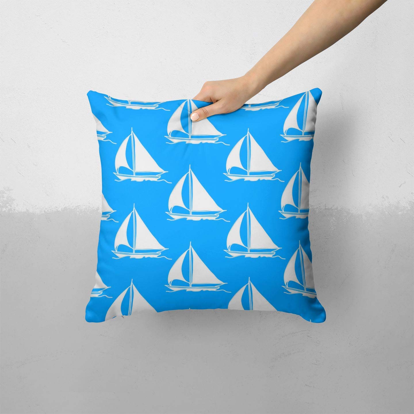 iiRov Blue Vector Sailboats - Custom Decorative Home Decor Indoor or Outdoor Throw Pillow Cover Plus Cushion Set for Sofa, Bed or Couch (Pillow CASE Cover Plus Cushion)