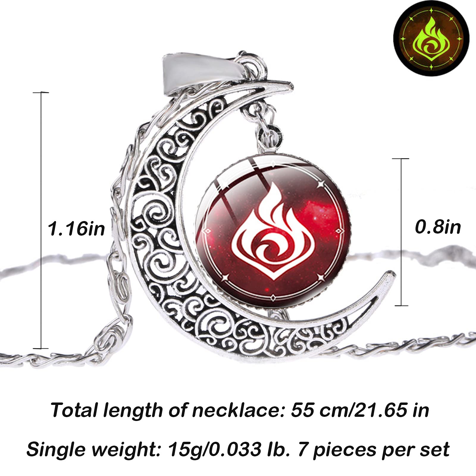 7Pcs Genshin Impact Necklace Set,God's Eye Genshin Impact Cosplay Anime Exquisite Necklace (B)