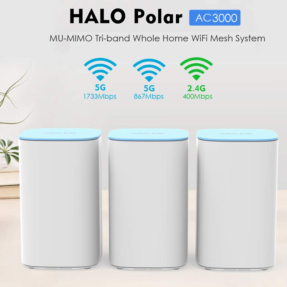 WAVLINK AC3000 Tri-Band Whole Home Mesh WiFi System- 3 Pack Coverage Up to 6,000-7500sq. ft, Support for 60+ Devices, 3xGigabit Ports, Parental Controls