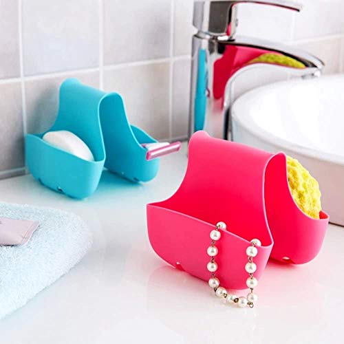 Ulalaza 3Pcs Saddle Sink Caddy Kitchen Sponge Holder Soap Drain Rack Hanging Basket Storage Organizer