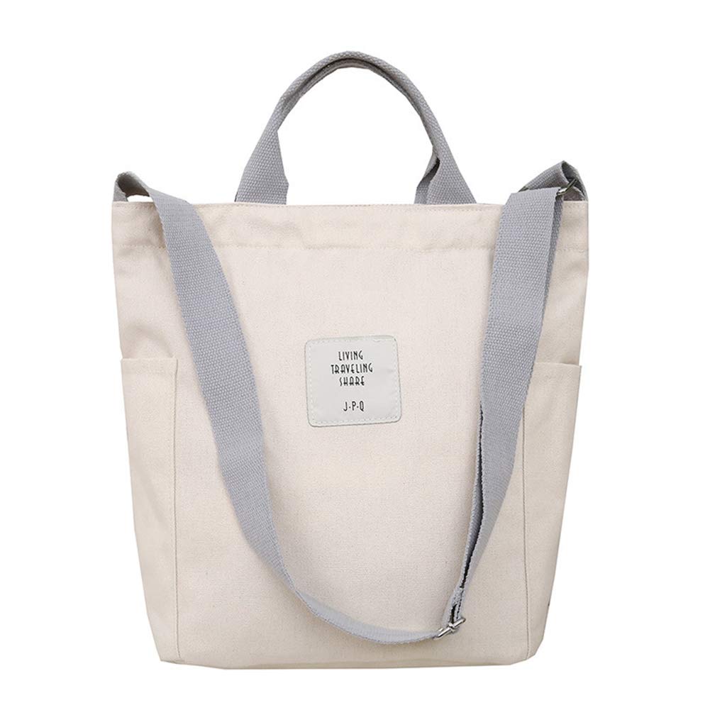 Belsmi Shoulder Bag Canvas Totes Bag Shopping Cotton Crossbody Travel Weekend Handbag Work Bag (Small, Beige)