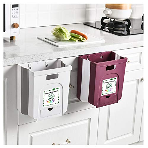Upgrate Foldable Trash Can 9L Hanging Folding Garbage Bin with Waste Bag Pocket for Home & Portable Outdoor Collapsible Trash Bin (White)