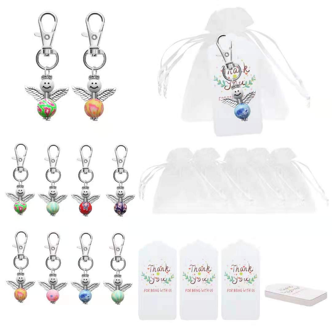 Aizhuang 50Pcs Guardian Angel Keychains Angel Pearl Pendant Keychain with Thank You Tag and White Organza Bags for Girl Boy Baptism Baby Shower Wedding Favors Birthday Bridal Shower Gifts