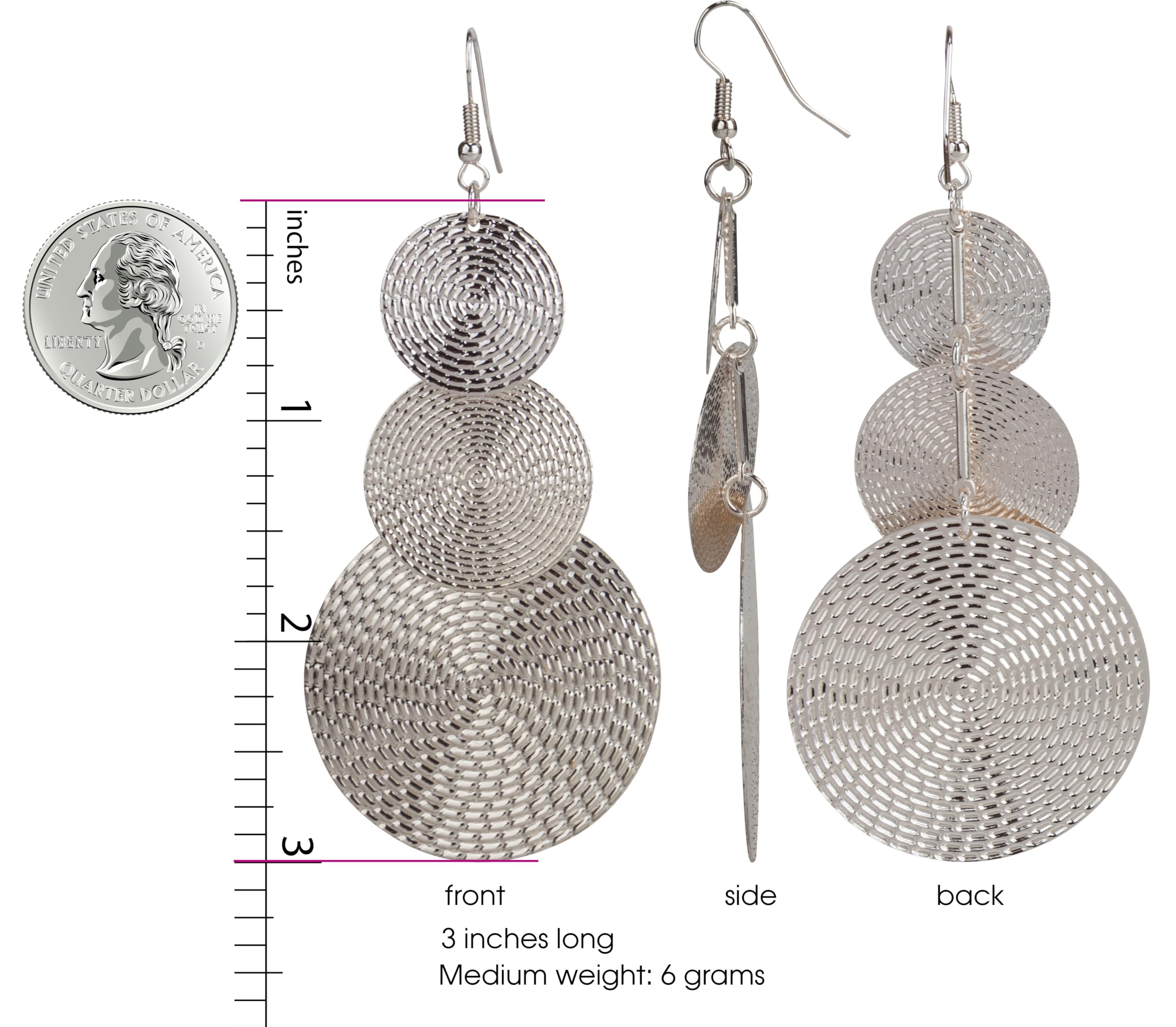 3 Teardrop Earrings in Gold and Silver for Women (Gold)