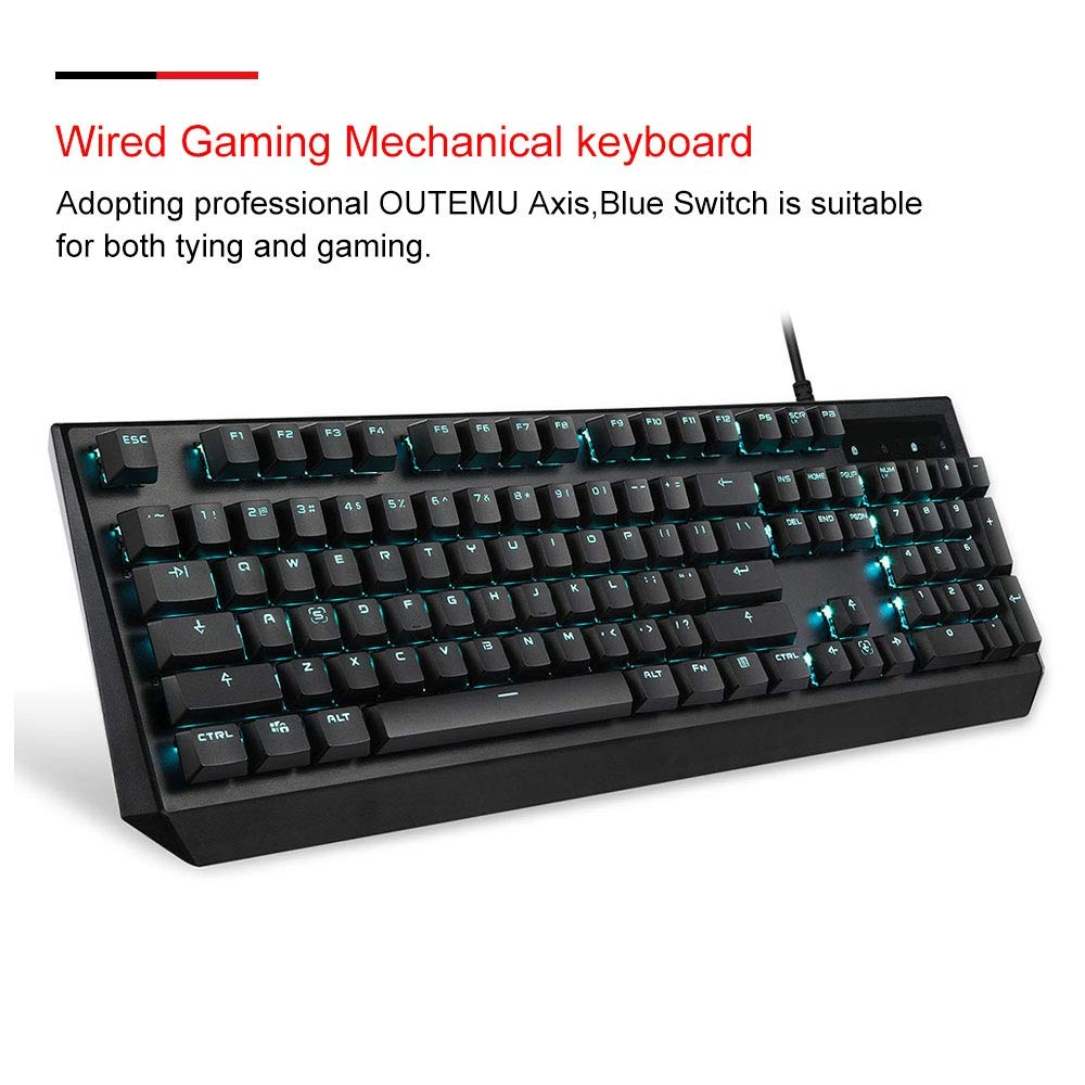 Teerwere Gaming Keyboard Mechanical Keyboard, 104 Key Outemu Switch Ice Blue Backlit Mechanical Gaming Keyboard USB Wired Mechanical Gaming Keyboard (Color : Photo Color, Size : One Size)