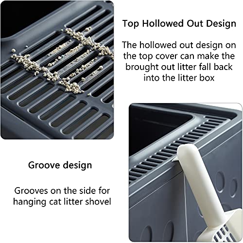 Kitty Litter Box with Lid Foldable Enclosed Kitten Potty with Cover Front Entry and Top Exit Cat Litter Boxes Drawer Type Easy Clean No Odor Control 2 in 1 Cleaning Brush(Black)