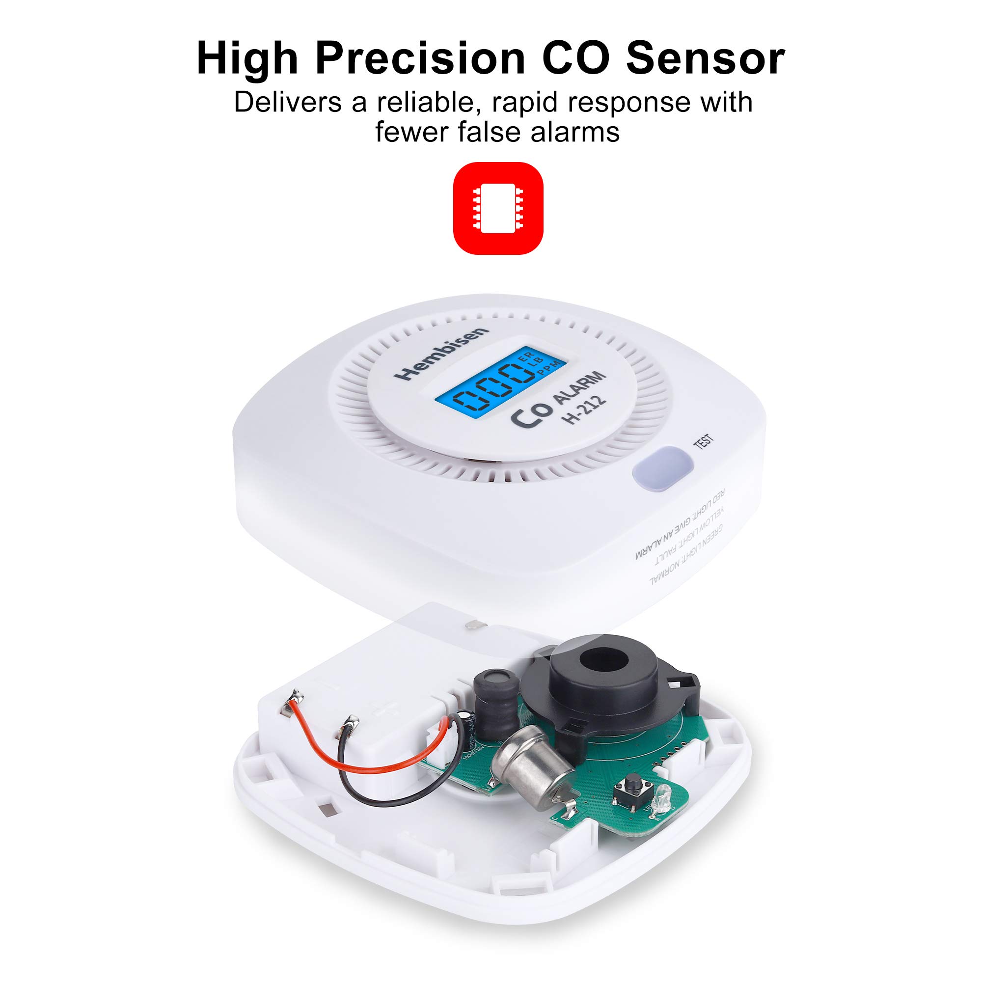 3 Packs Carbon Monoxide Detectors - Hembisen CO Alarm Detector Monitor Battery Operated with Digital Display for House Kitchen Restaurant Hotel Office