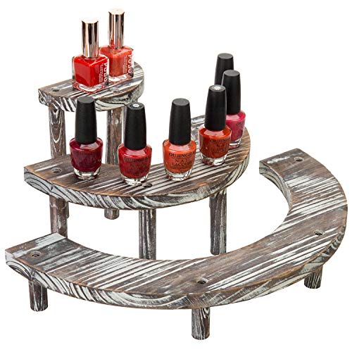 MyGift 3 Tier Rustic Torched Wood Semicircle Cupcake Stand Display Risers