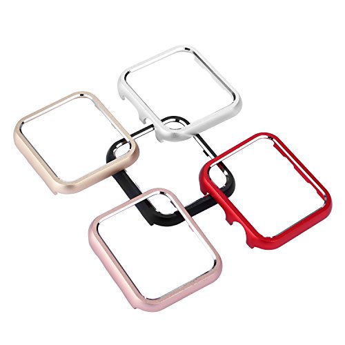Leotop Compatible with Apple Watch Case 38mm 42mm, Compatible iWatch Bumper Metal Protective Cover Aluminum Frame Bling Shiny Protector Compatible Apple Watch Series 3/2/1(Matte Gold, 38mm)