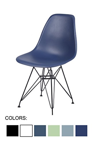 GIA Contemporary Armless Dining Chair with Black Metal Legs, Set of 4, Blue
