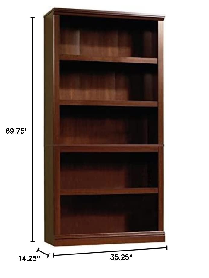 Sauder Palladia Library with Doors, Select Cherry Finish & Select Collection 5-Shelf Bookcase, Select Cherry Finish