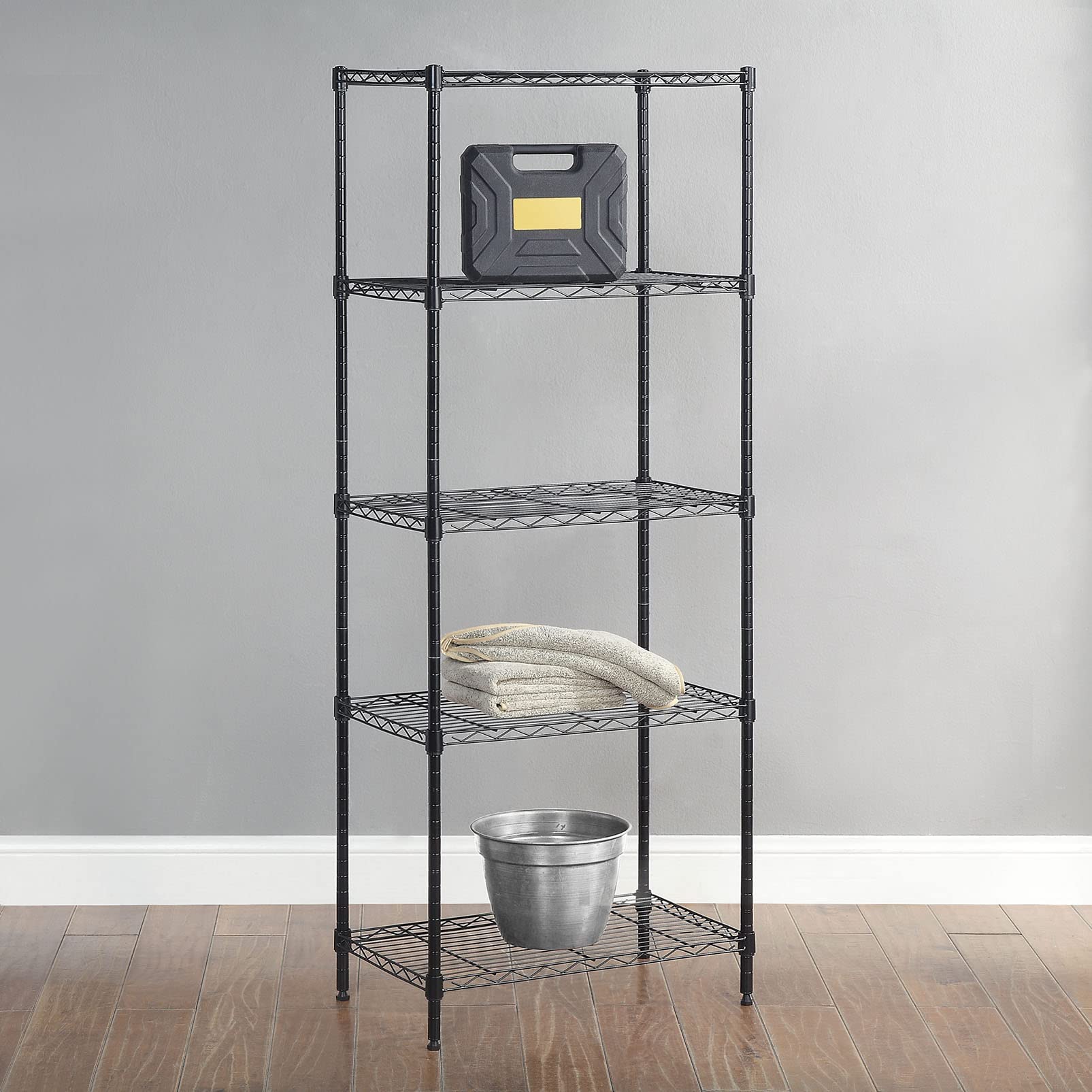 Amazon Basics 5-Shelf Adjustable Storage Shelving Unit, 200 Pound Loading Capacity per Shelf, Steel Organizer Wire Rack, 24 x 14 x 60 Inches (LxWxH), Black
