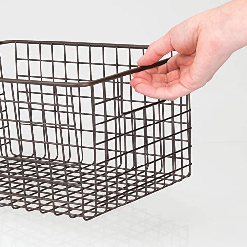 mDesign Metal Wire Food Storage Basket Organizer with Handles for Organizing Kitchen Cabinets, Pantry Shelf, Bathroom, Laundry Room, Closets, Garage - Concerto Collection - 8 Pack - Bronze