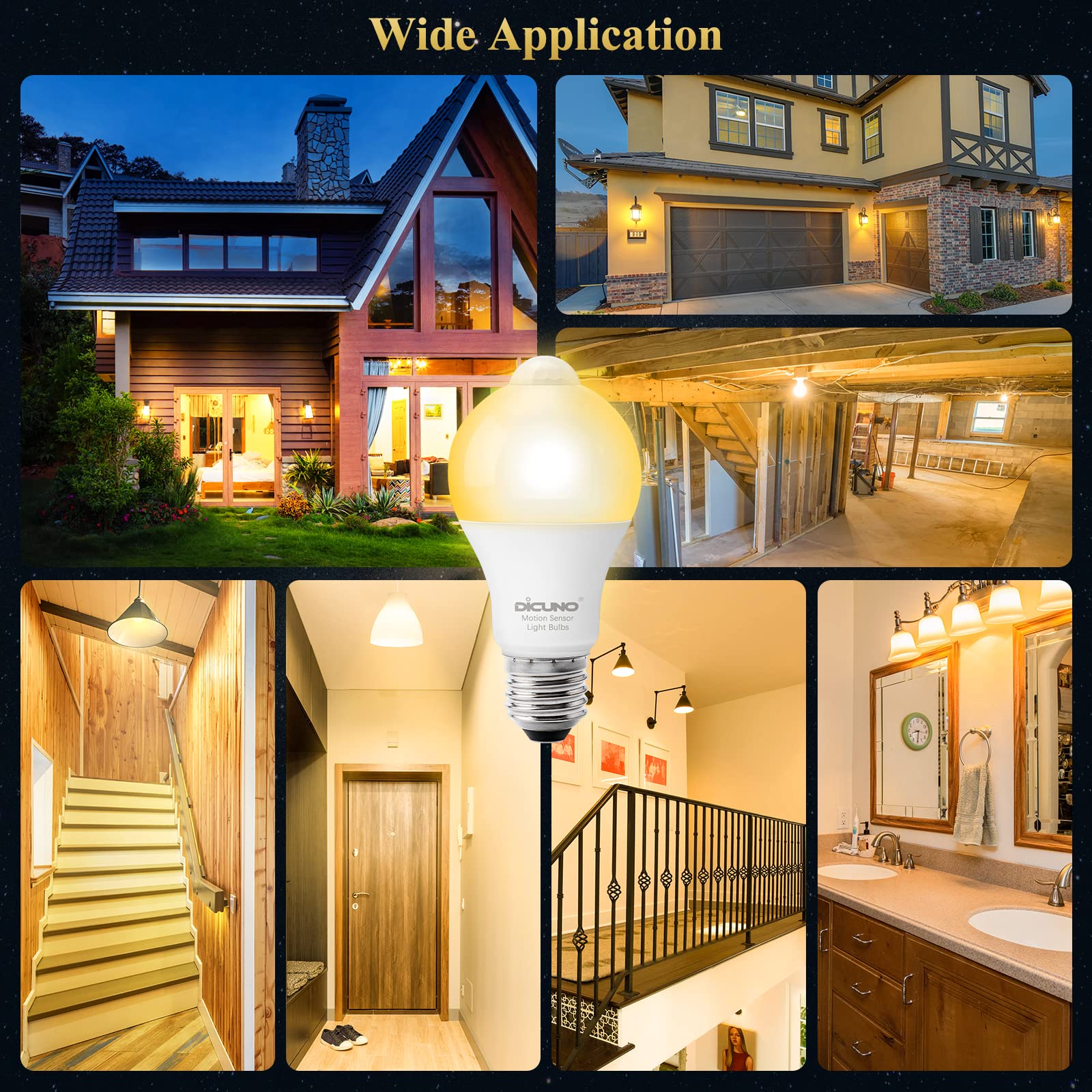 DiCUNO Motion Sensor Light Bulbs Outdoor, 60W Equivalent, Motion Activated Dusk to Dawn Security LED Bulb, Body Motion Sensor Bulb for Front Porch, 810LM, 2700K Warm White, 2 Pack