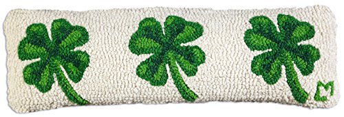 Chandler 4 Corners Artist-Designed 4 Leaf Clover Hand-Hooked Wool Decorative Throw Pillow (8” x 24”) St Patrick's Pillow for Couches & Beds - Low Maintenance St Patty's Day Shamrock Lumbar Pillow