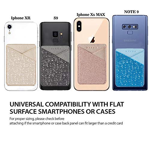 Phone Card Holder Cell Phone Stick On Phone Glitter PU Leather Sleeve Credit for iPhone Samsung Most Smartphones (Rose/Gold)