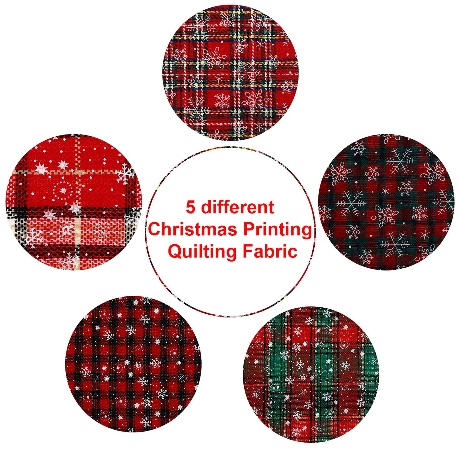 40 Pieces Christmas Precut Fabric Squares Quilting Fabric Plaid Snowflake Fabric Squares for DIY Sewing Quilting Patchwork Craft (5 Inch)