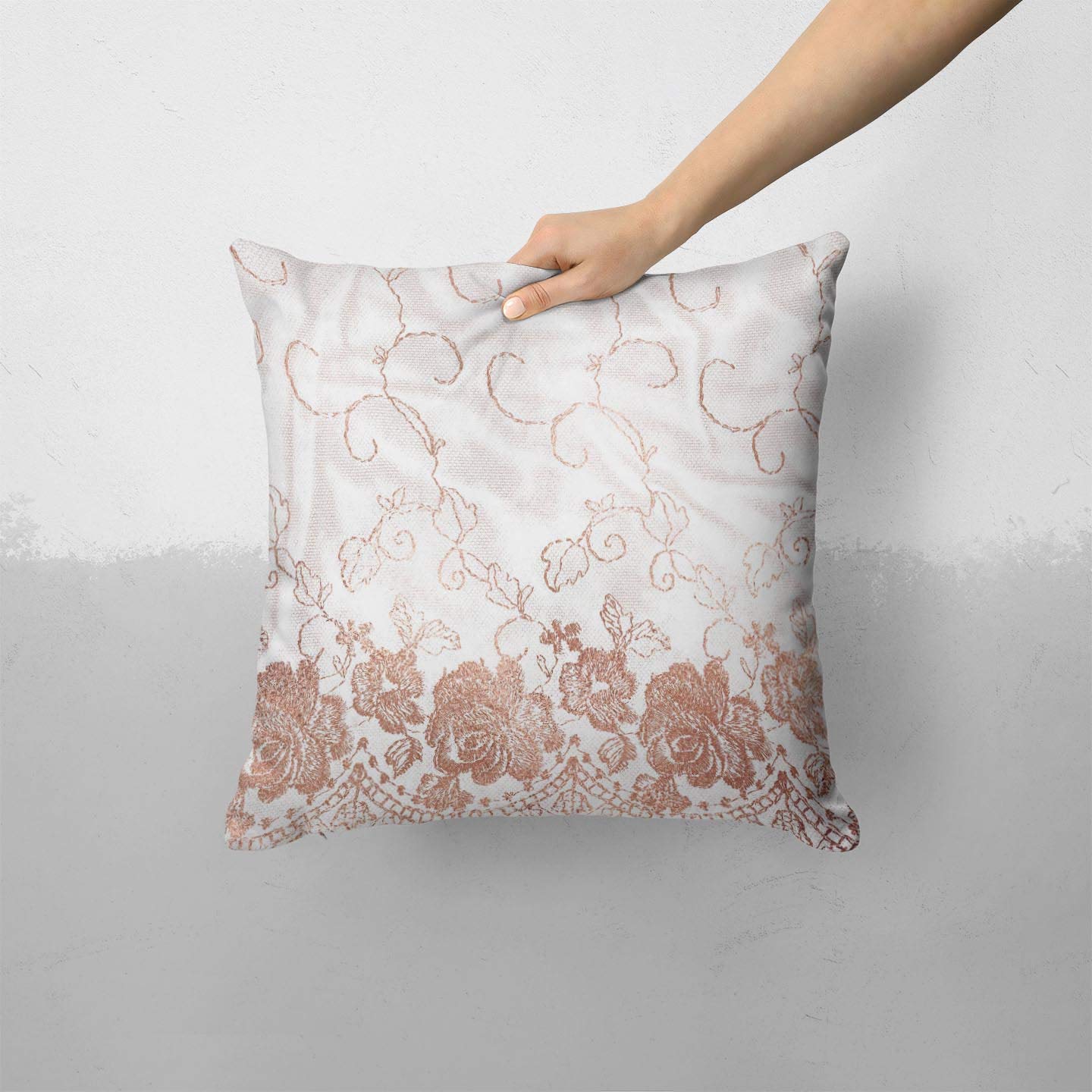 iiRov Rose Gold Lace Pattern 4 - Custom Decorative Home Decor Indoor or Outdoor Throw Pillow Cover Plus Cushion Set for Sofa, Bed or Couch (Pillow CASE Cover Plus Cushion)