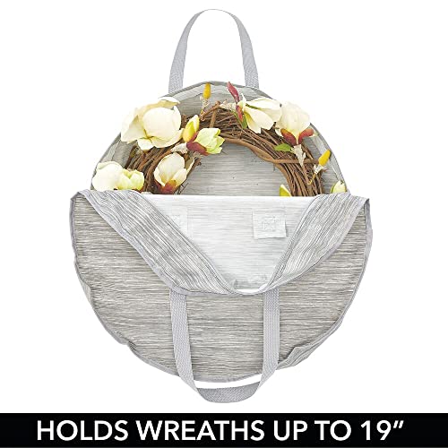 mDesign Round 19" Wreath Storage Container with Handles - Fabric Christmas Wreath Storage Bag and Protector - Garland Storage Bag Container - Holiday Decoration Organizer - 2 Pack, Striped Taupe/Tan