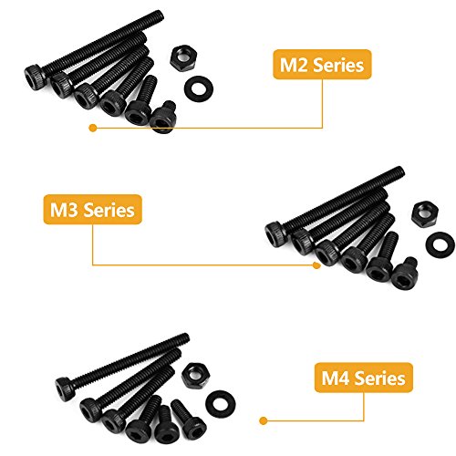 VIGRUE 1080Pcs M4 M3 M2 Socket Head Cap Screws Bolts Nuts Washers Assortment Kit with Allen Wrenches, Small Metric Screws Set Assortment, Black Screws Class 12.9 Alloy Steel