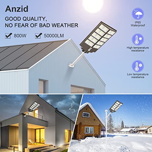 Anzid 800W Solar Street Light,800LED 500000LM Super Bright Flood Lights Outdoor Motion Sensor Waterproof,Solar Lights for Outside Backyard Pathway Garage Parking Lot